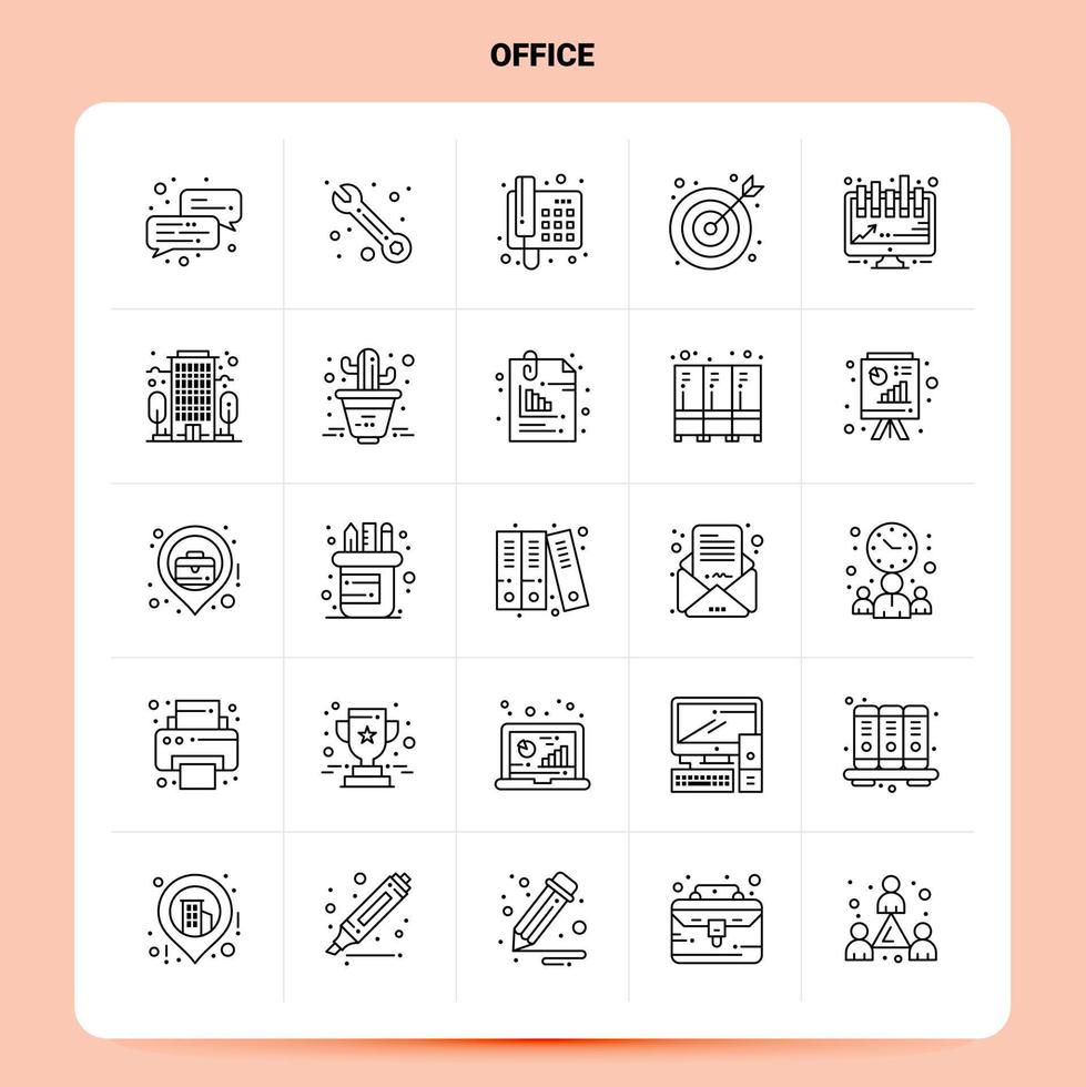 Outline 25 Office Icon Set Vector Line Style Design Black Icons Set Linear Pictogram Pack Web