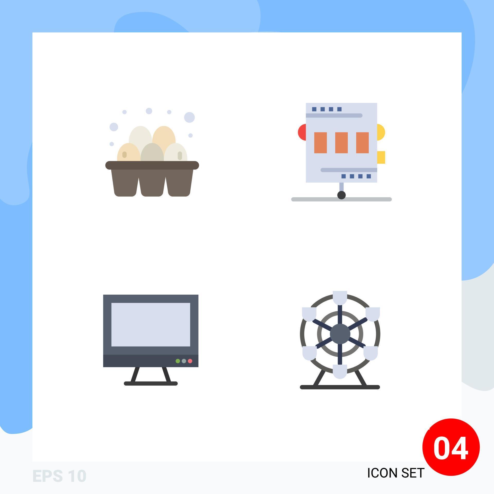 Mobile Interface Flat Icon Set of 4 Pictograms of egg computer ...
