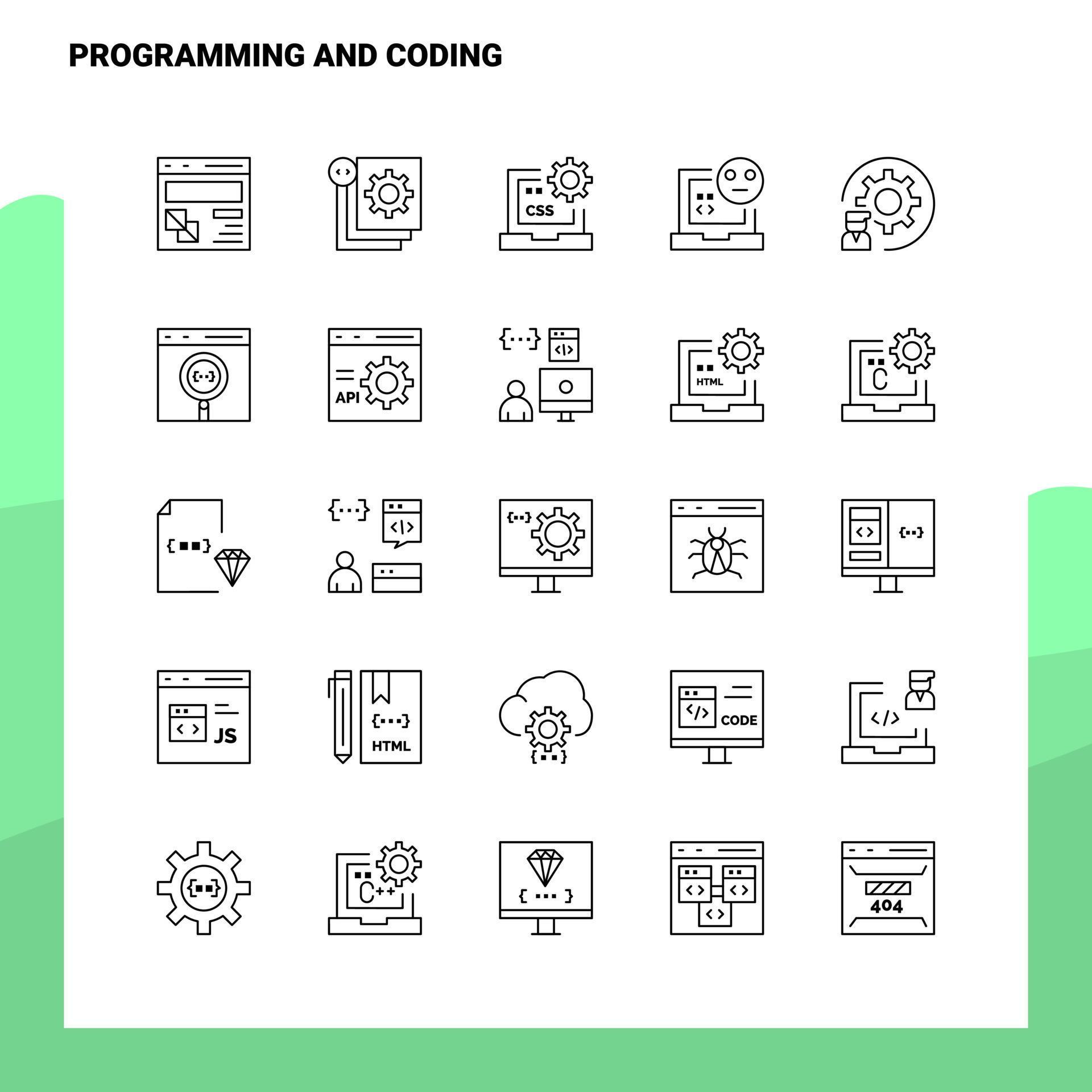 Set of Programming And Coding Line Icon set 25 Icons Vector Minimalism Style Design Black Icons ...