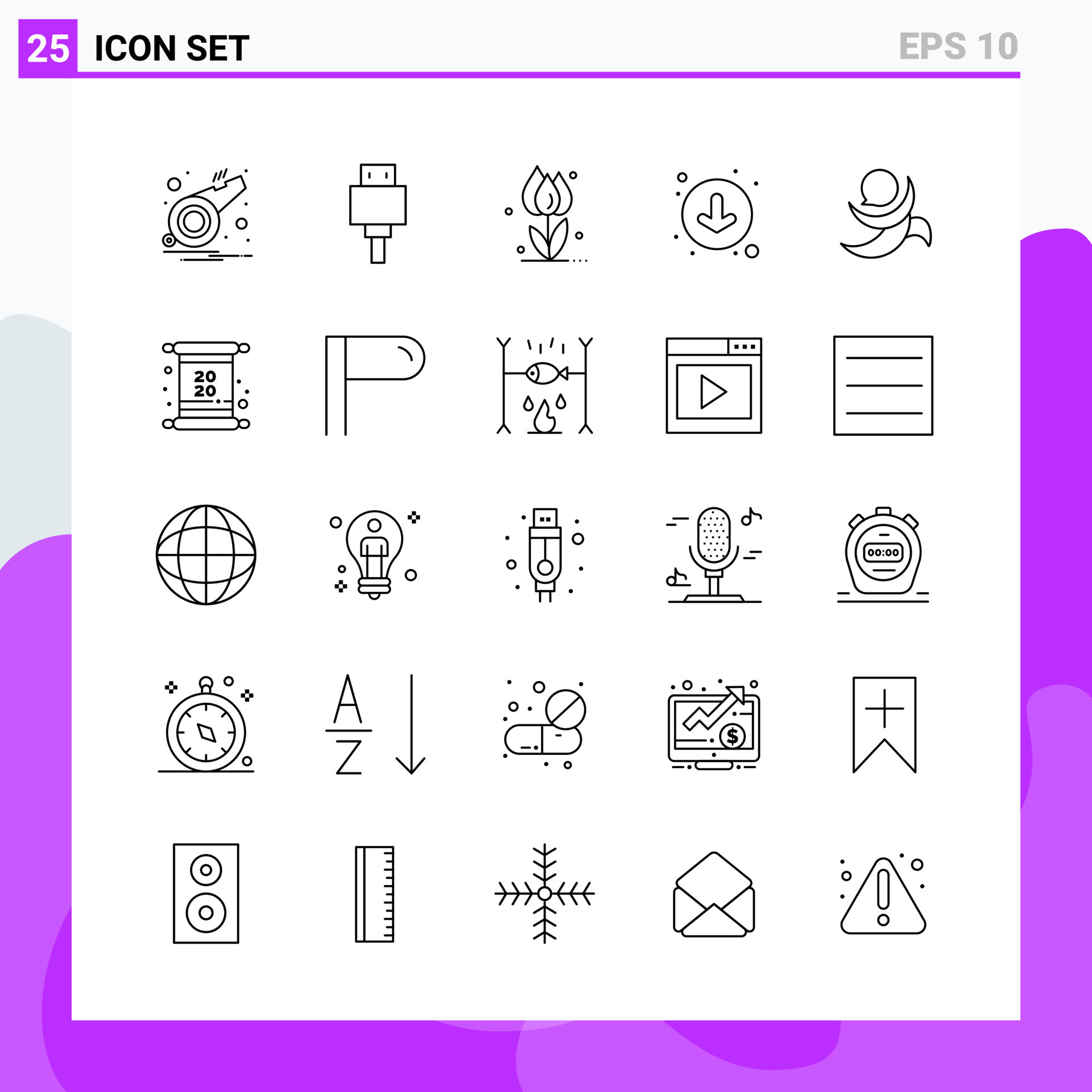 Set Of 25 Icons In Line Style Creative Outline Symbols For Website Design And Mobile Apps Simple