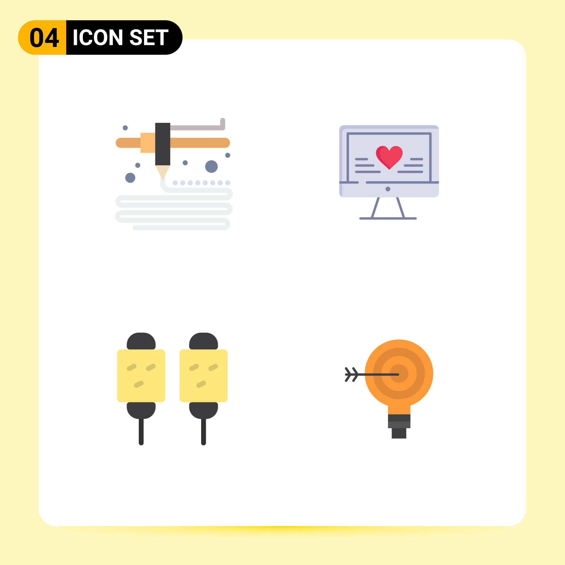 Set Of 4 Modern Ui Icons Symbols Signs For Modeling Fried Love Corn Target Editable Vector