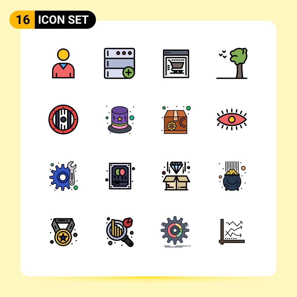 Mobile Interface Flat Color Filled Line Set Of 16 Pictograms Of Costume Spa Web Store Shield