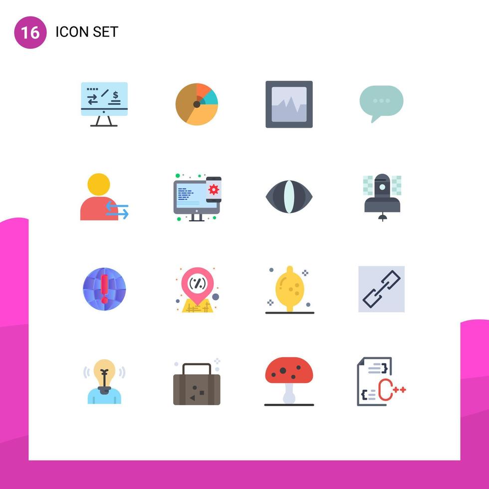 Editable Vector Line Pack Of 16 Simple Flat Colors Of Man Message Finance Comment Graph Editable