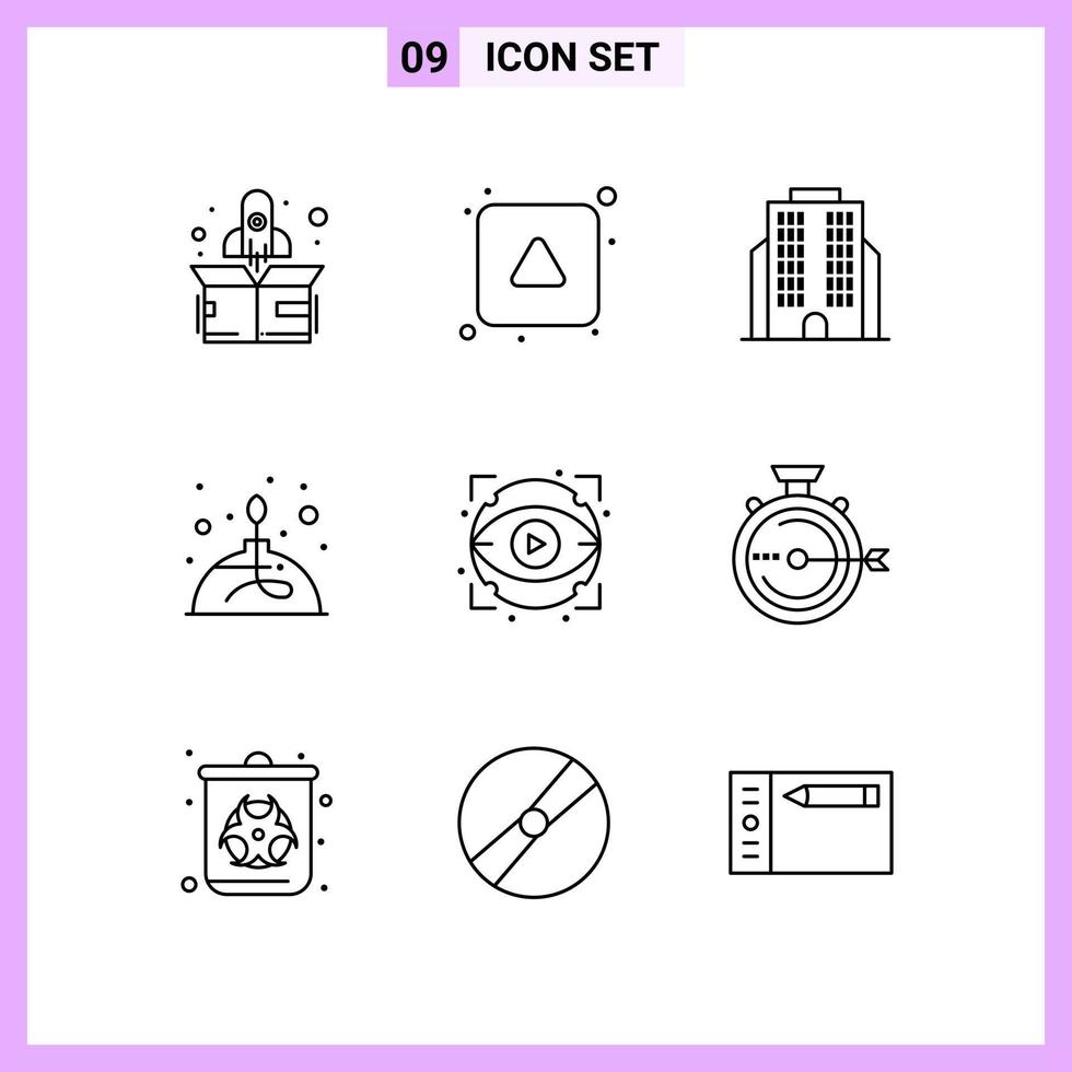 9 Icons in Line Style Outline Symbols on White Background Creative ...