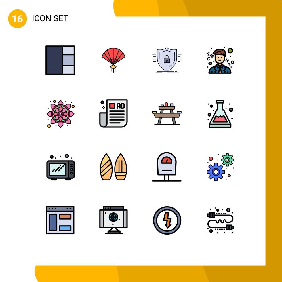 16 Universal Flat Color Filled Lines Set For Web And Mobile