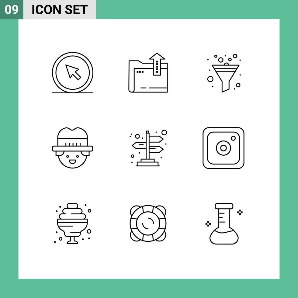 Pack Of 9 Creative Outlines Of Directions Arrows Storage Man Farmer Editable Vector Design