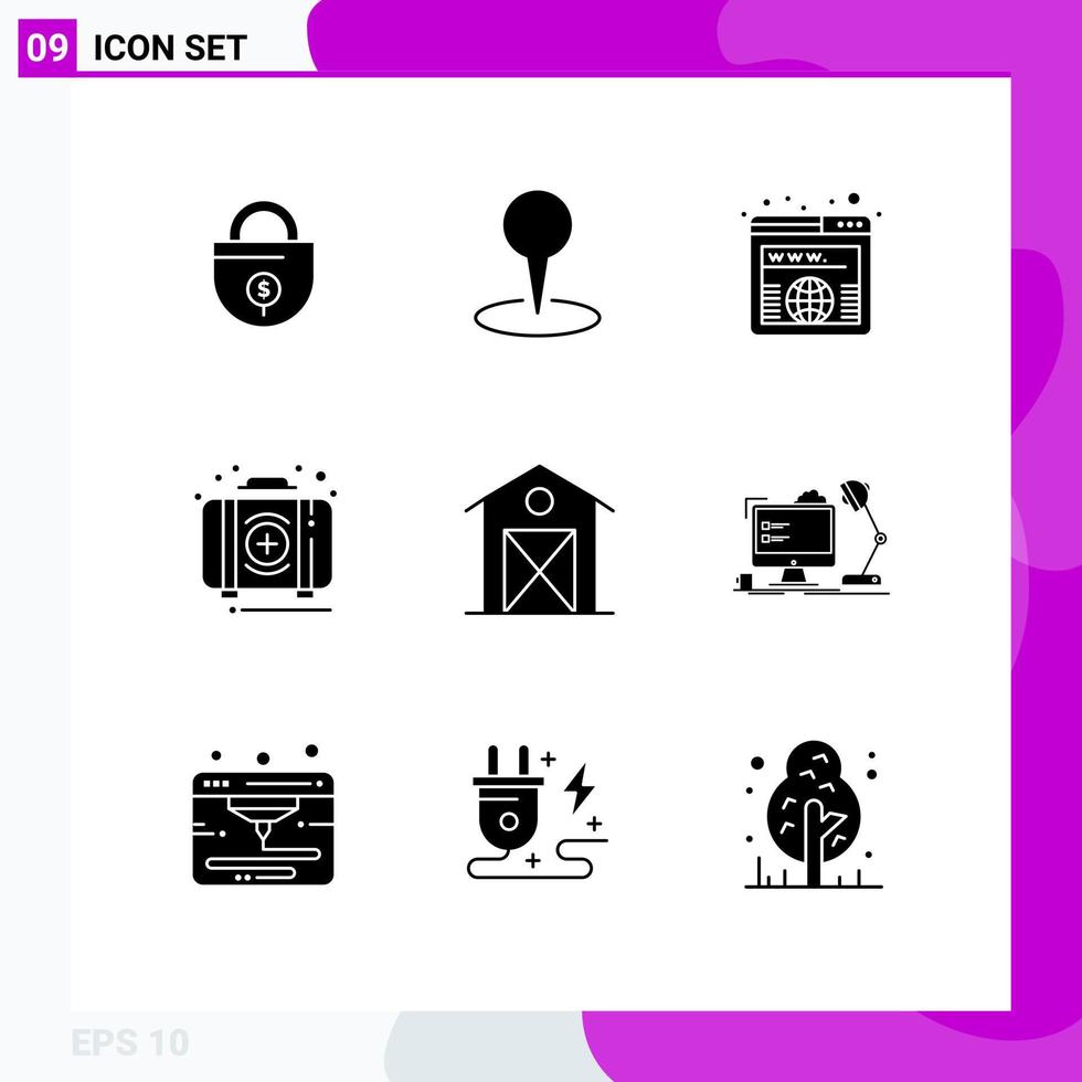 User Interface Pack Of 9 Basic Solid Glyphs Of Autumn Kit Address First Aid Editable Vector