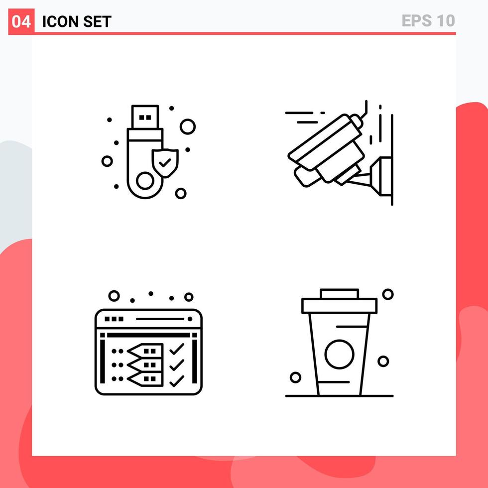 Collection Of 4 Vector Icons In Line Style Modern Outline Symbols For Web And Mobile Line Icon