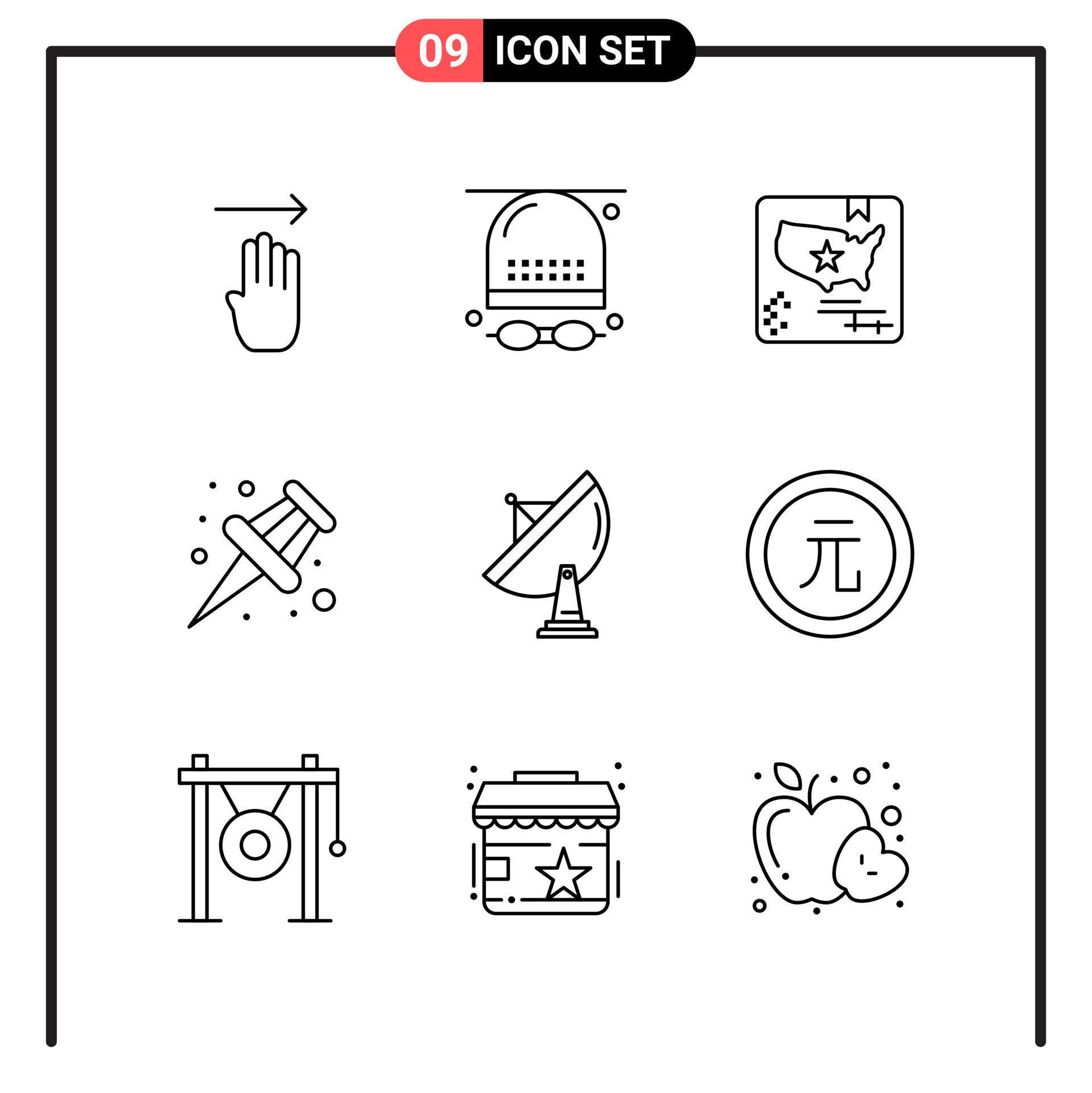 Set of 9 Line Style Icons for web and mobile Outline Symbols for print ...