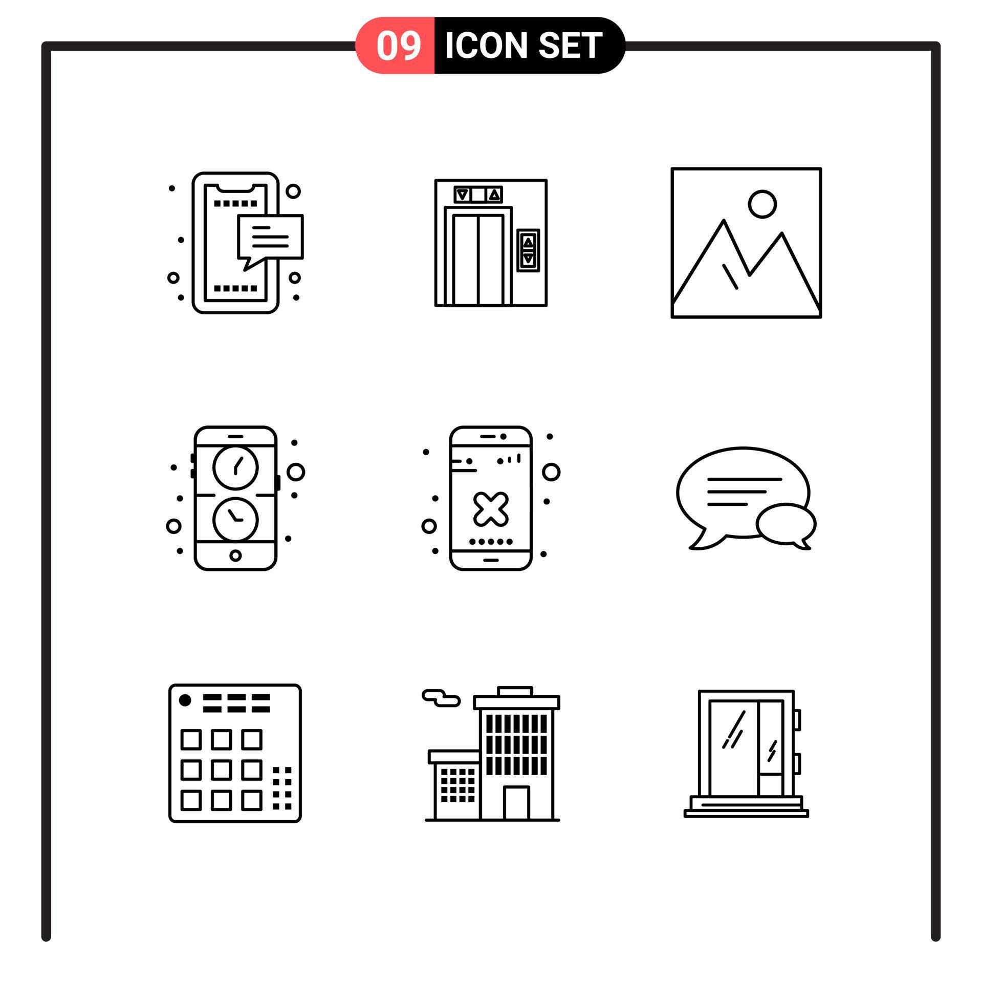 Set of 9 Line Style Icons for web and mobile Outline Symbols for print ...