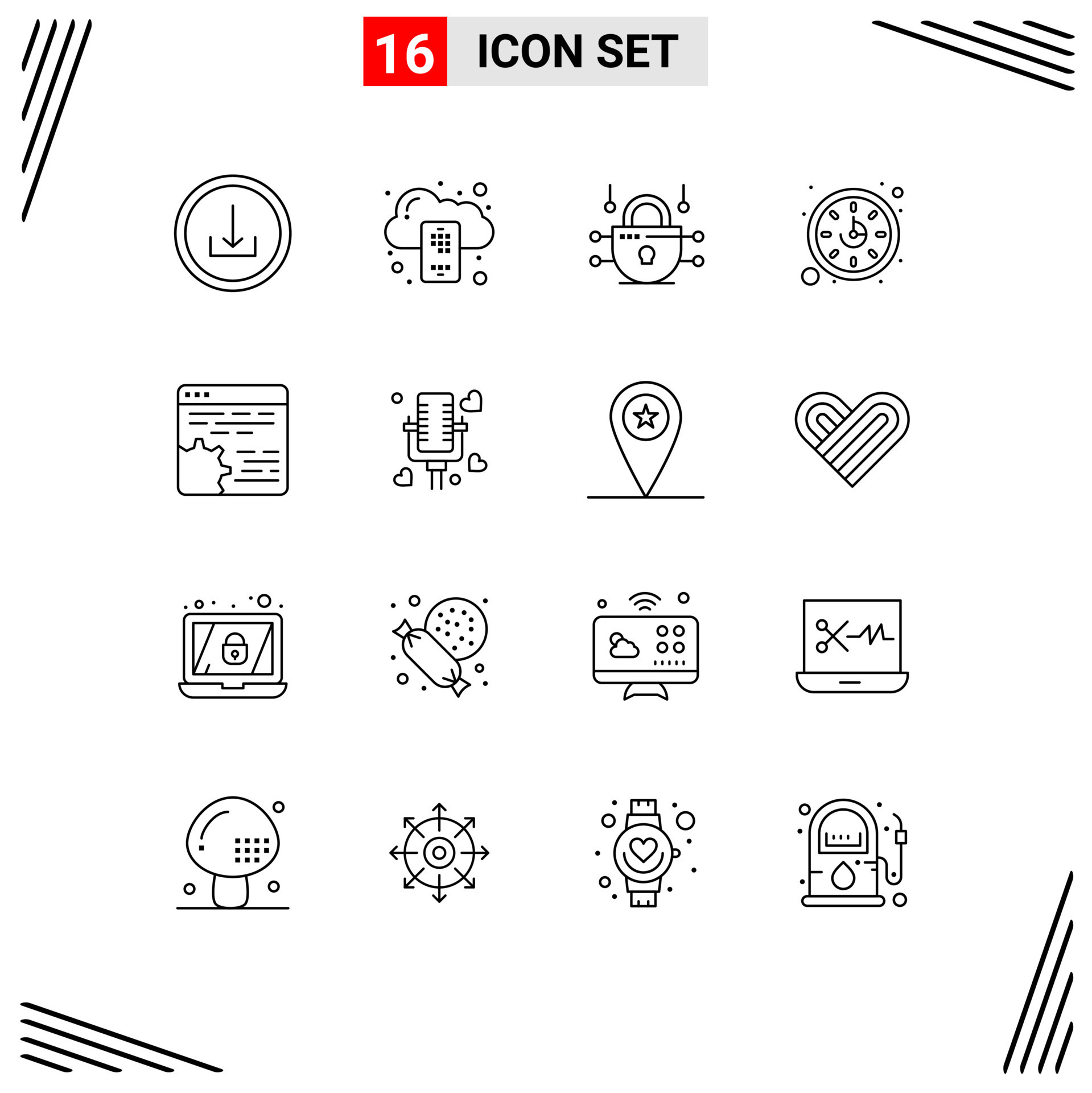 User Interface Pack of 16 Basic Outlines of setting code internet api ...