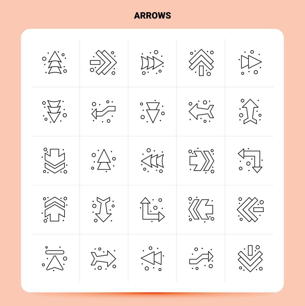 Outline 25 Arrows Icon Set Vector Line Style Design Black Icons Set