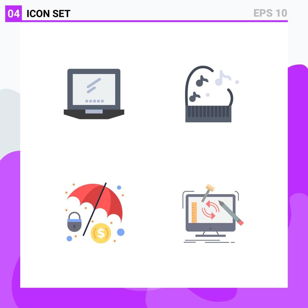 Mobile Interface Flat Icon Set of 4 Pictograms of computer dollar ...