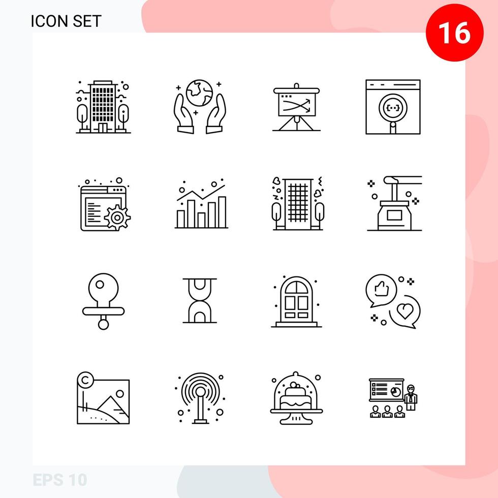 Vector Pack of 16 Icons in Line Style Creative Outline Pack isolated on ...