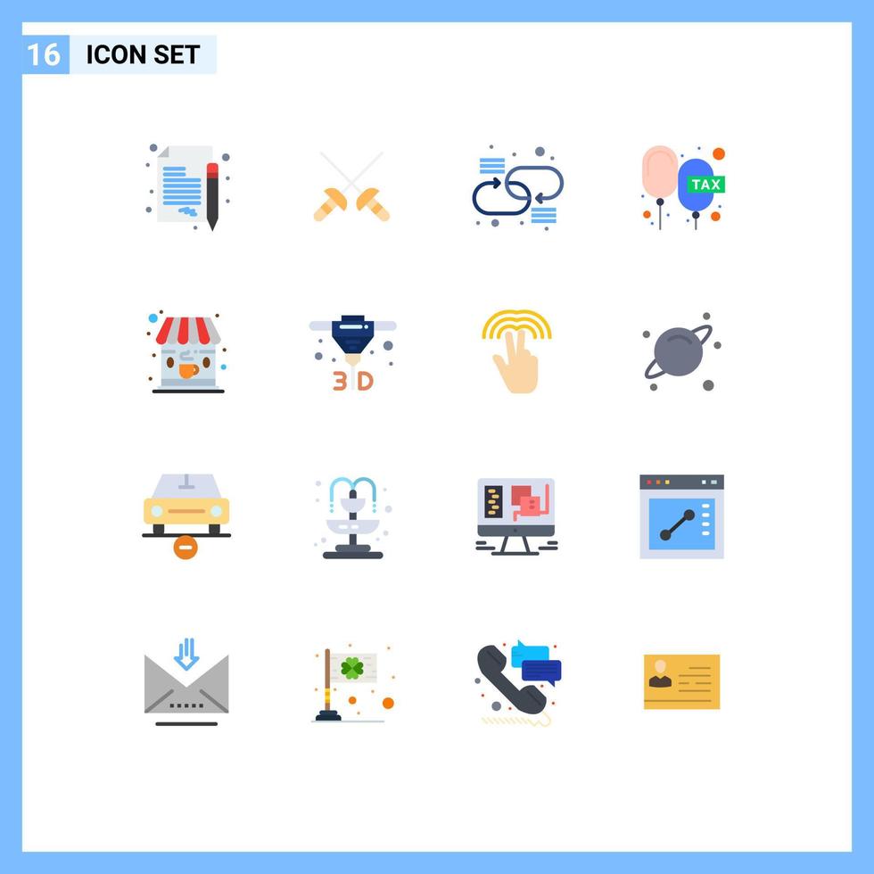 Editable Vector Line Pack Of 16 Simple Flat Colors Of Coffee Rate Connection Payable Duties