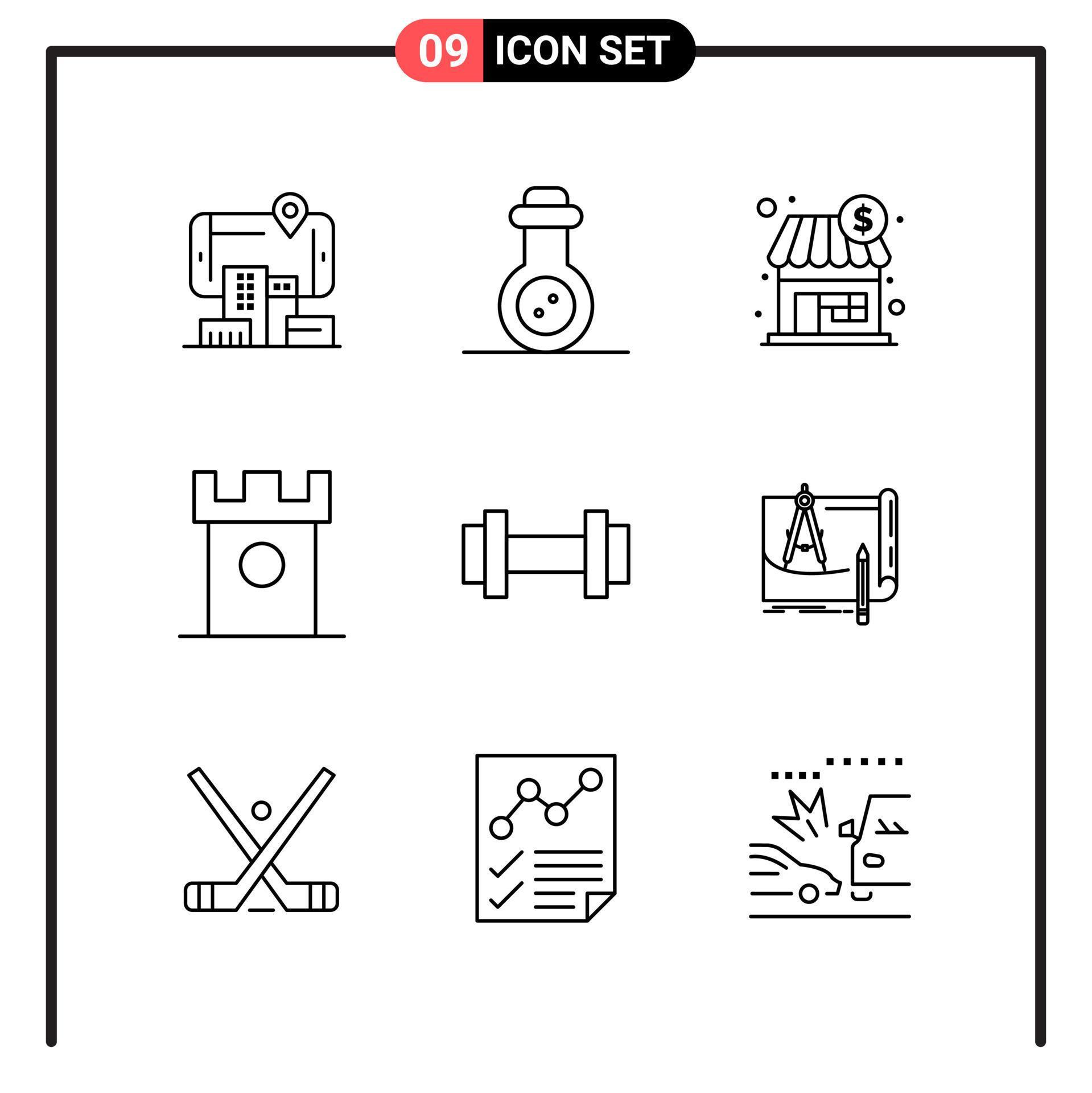 Set of 9 Line Style Icons for web and mobile Outline Symbols for print ...