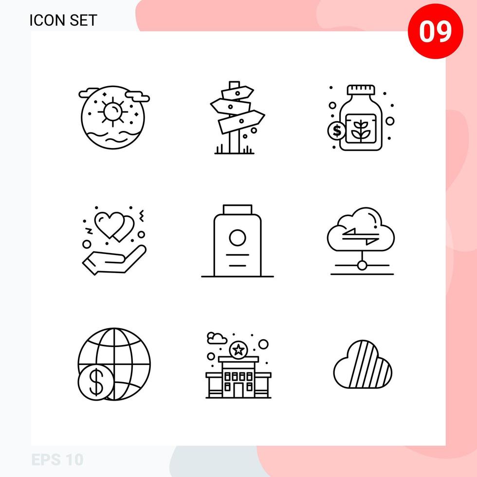 Vector Pack of 9 Icons in Line Style Creative Outline Pack isolated on ...