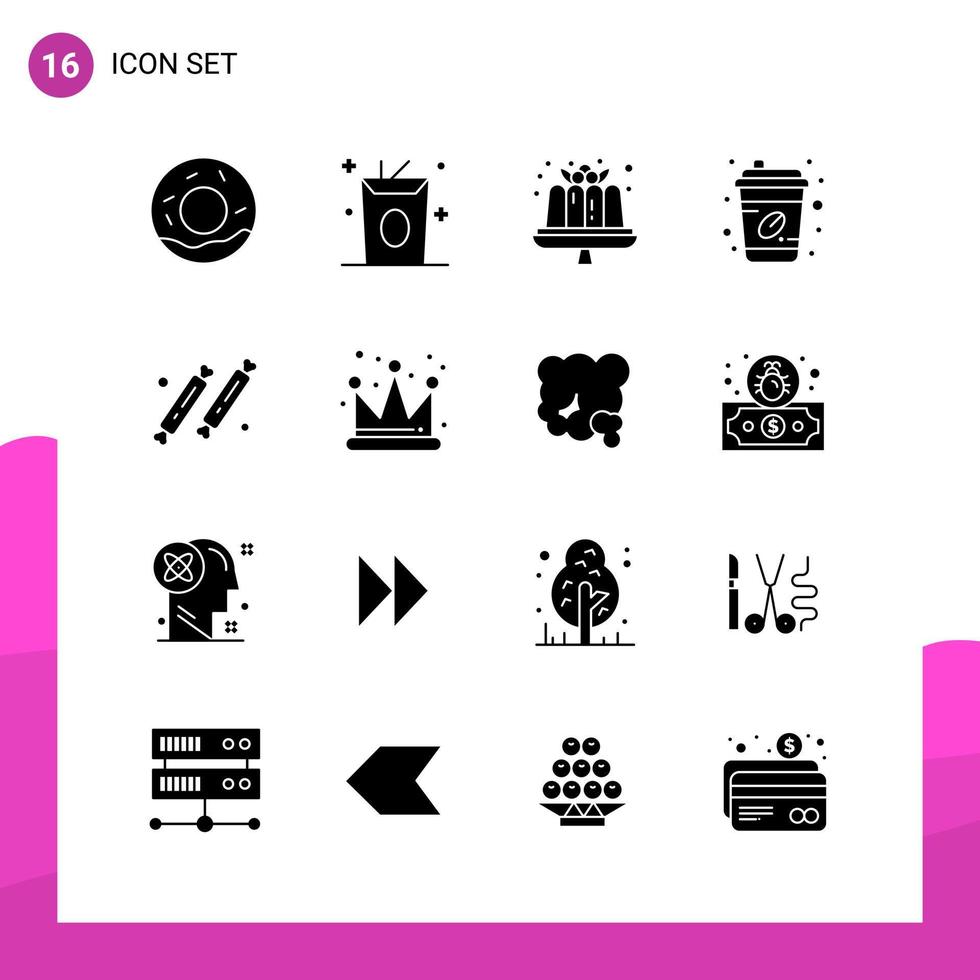 Glyph Icon set Pack of 16 Solid Icons isolated on White Background for ...