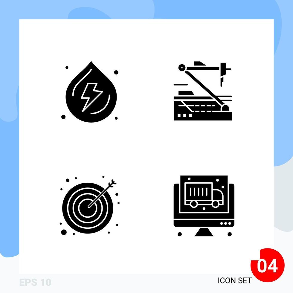 Modern Pack of 4 Icons Solid Glyph Symbols isolated on White Backgound ...
