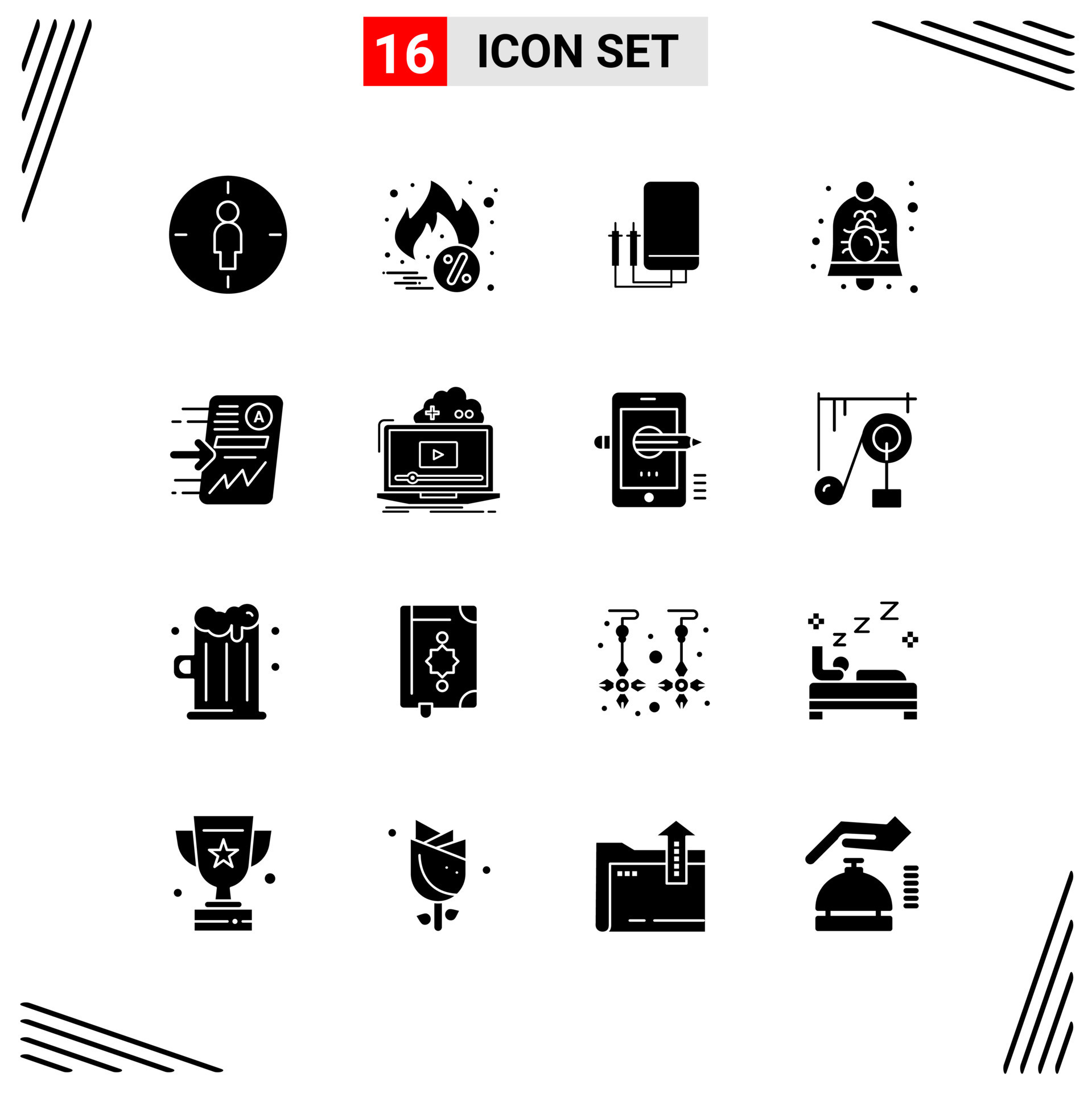 16 Icons Solid Style Grid Based Creative Glyph Symbols for Website ...