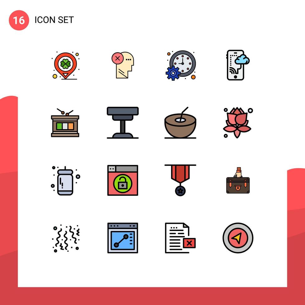 Mobile Interface Flat Color Filled Line Set Of 16 Pictograms Of Connection Time Mark Schedule