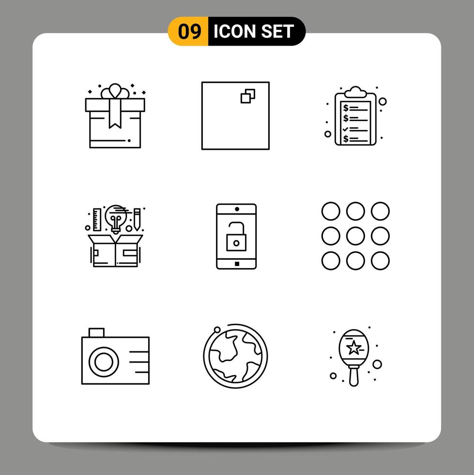 Modern Set of 9 Outlines and symbols such as unlock mobile money application idea Editable ...