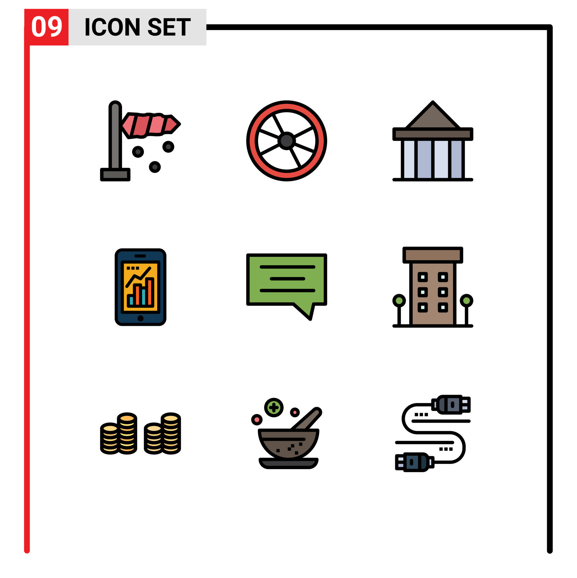 Set Of 9 Vector Filledline Flat Colors On Grid For Mobile Graph Infographic Acropolis Analytics