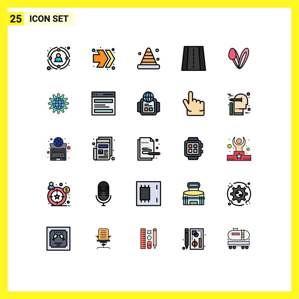 25 Universal Filled Line Flat Color Signs Symbols Of Bunny Way Blocker Road Tool Editable Vector