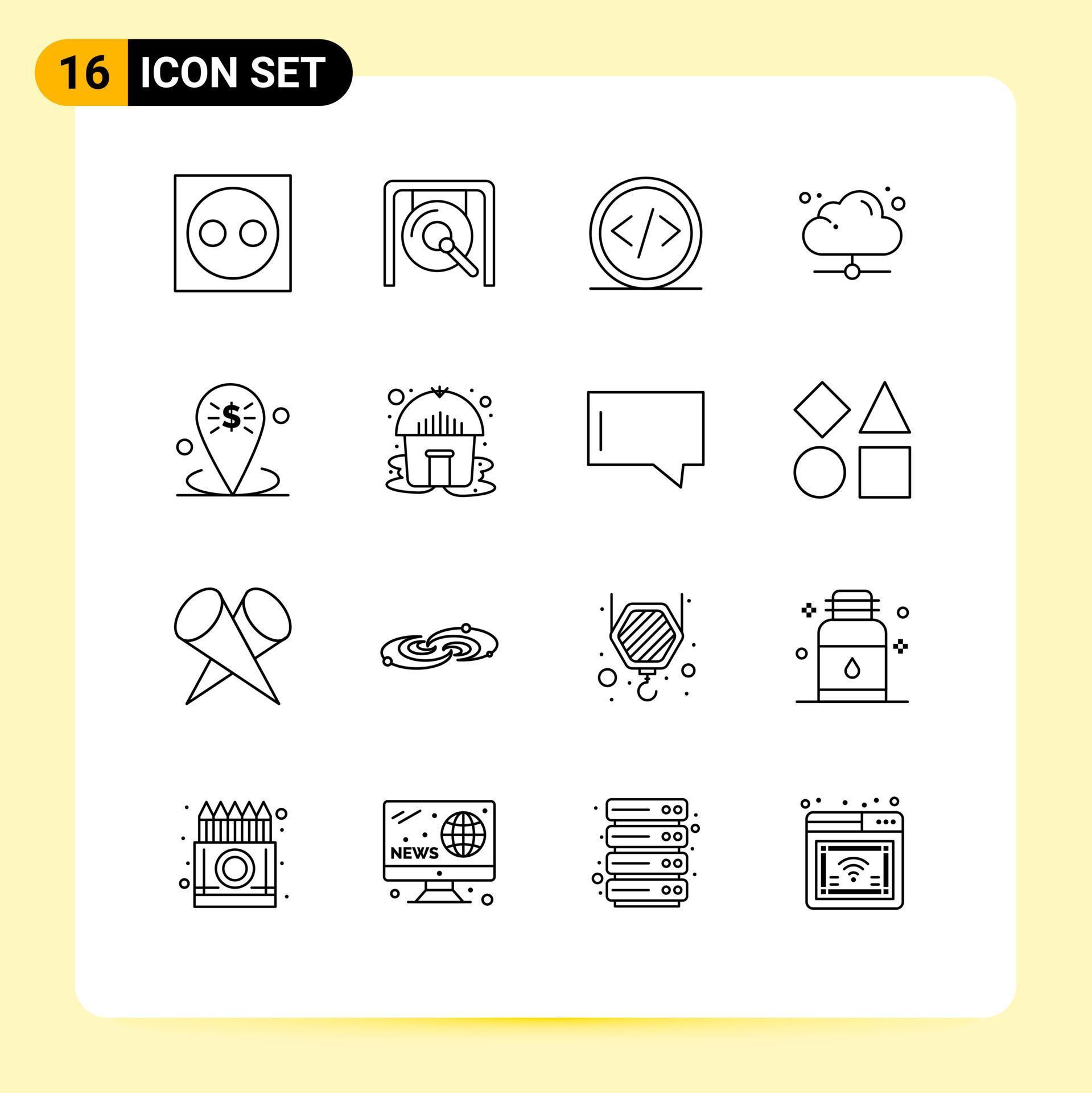 Set of 16 Modern UI Icons Symbols Signs for online technology chinese ...