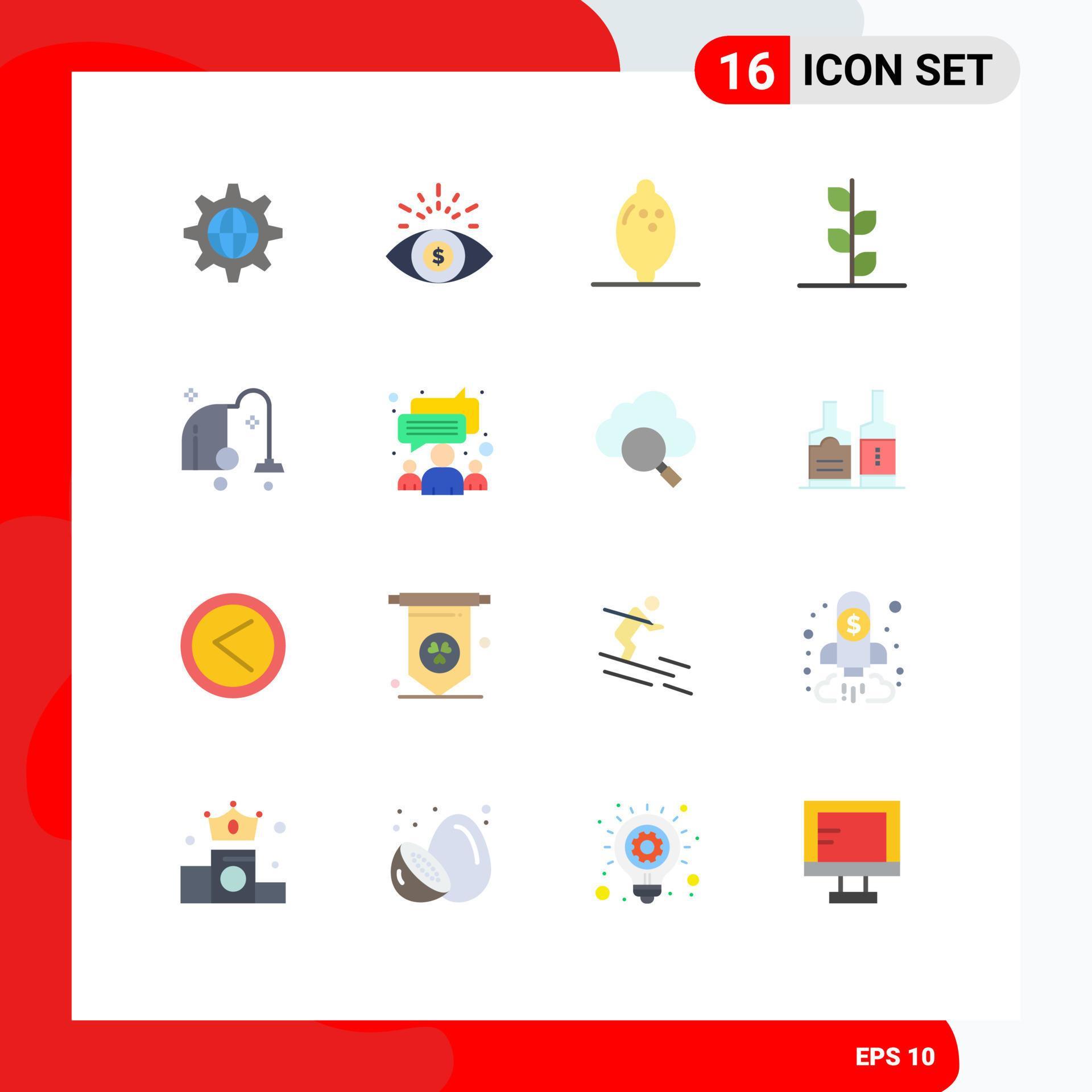 Set of 16 Modern UI Icons Symbols Signs for vacuum electrical fruit cleaning nature Editable ...