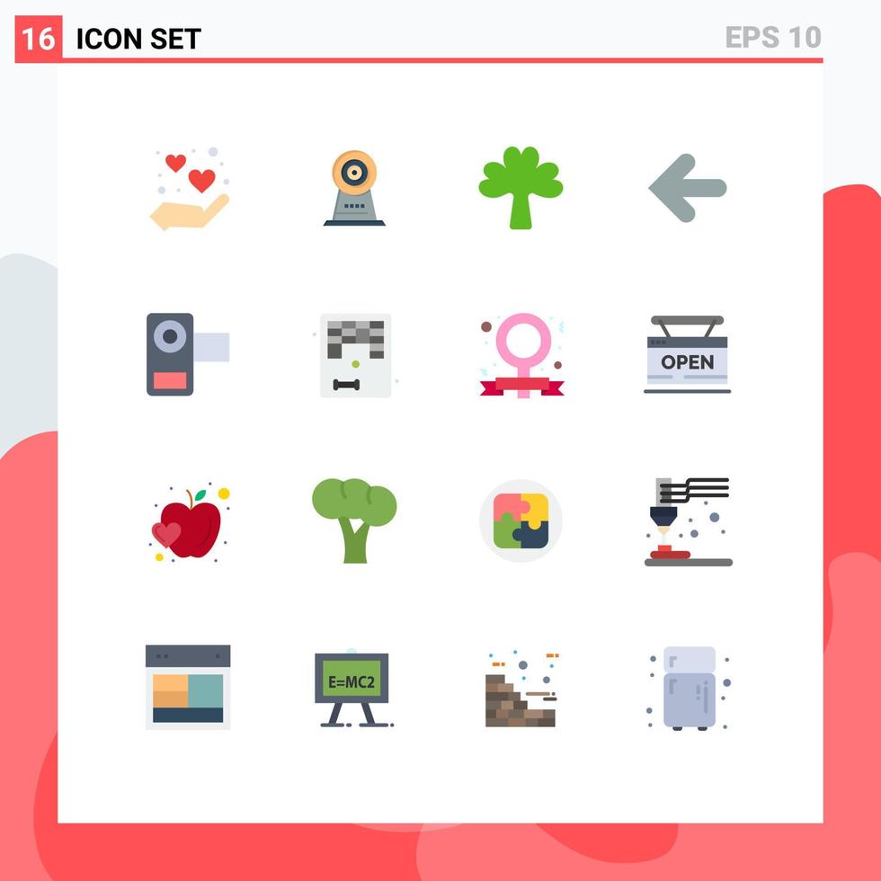 16 Universal Flat Colors Set For Web And Mobile Applications Camera Back Clover Arrows Plant