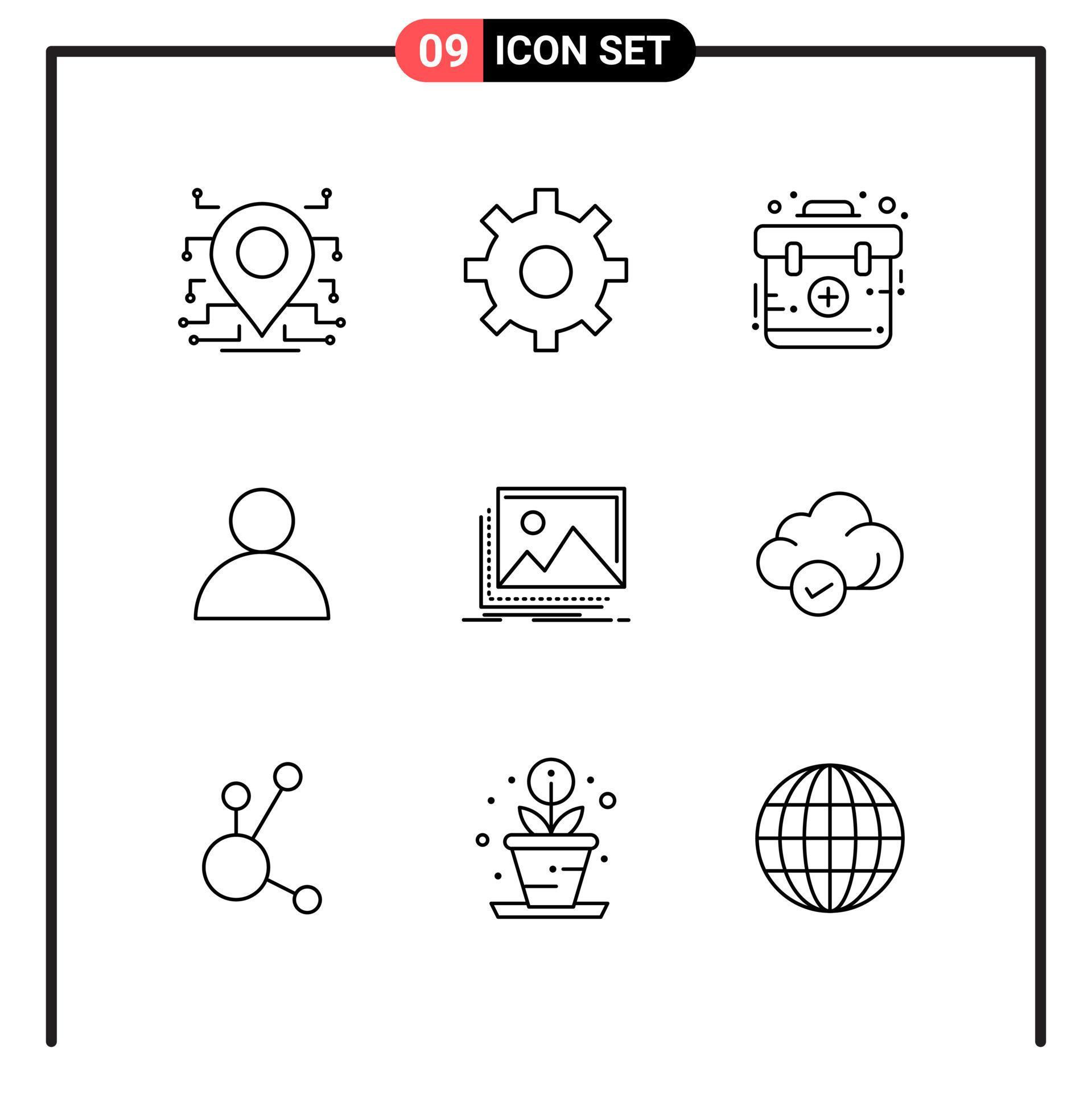 Set of 9 Line Style Icons for web and mobile Outline Symbols for print ...