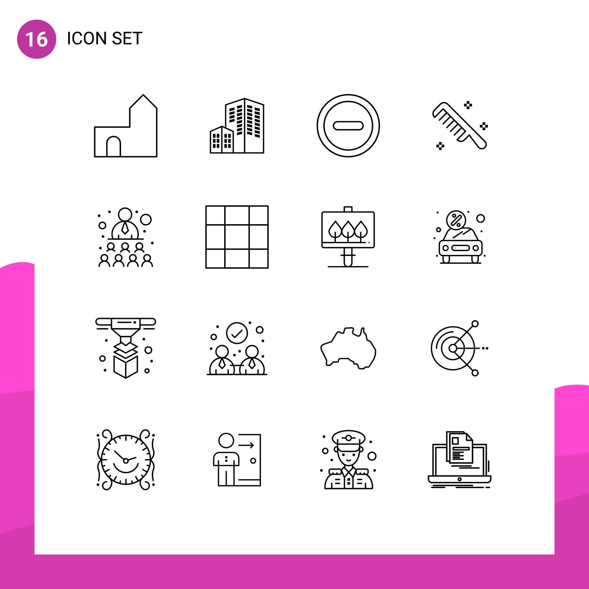 Set of 16 Vector Outlines on Grid for team building basic clean comb Editable Vector Design ...
