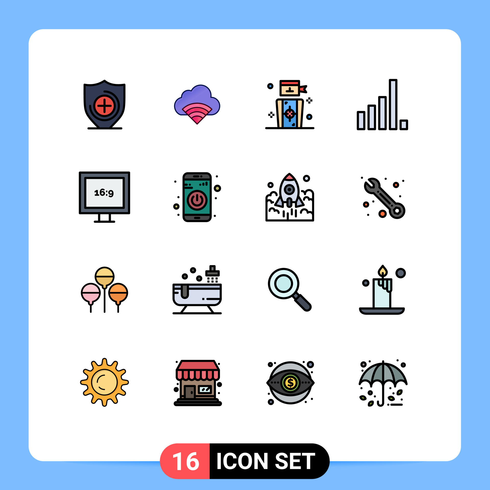 Set Of 16 Modern Ui Icons Symbols Signs For App Display Goal Aspect