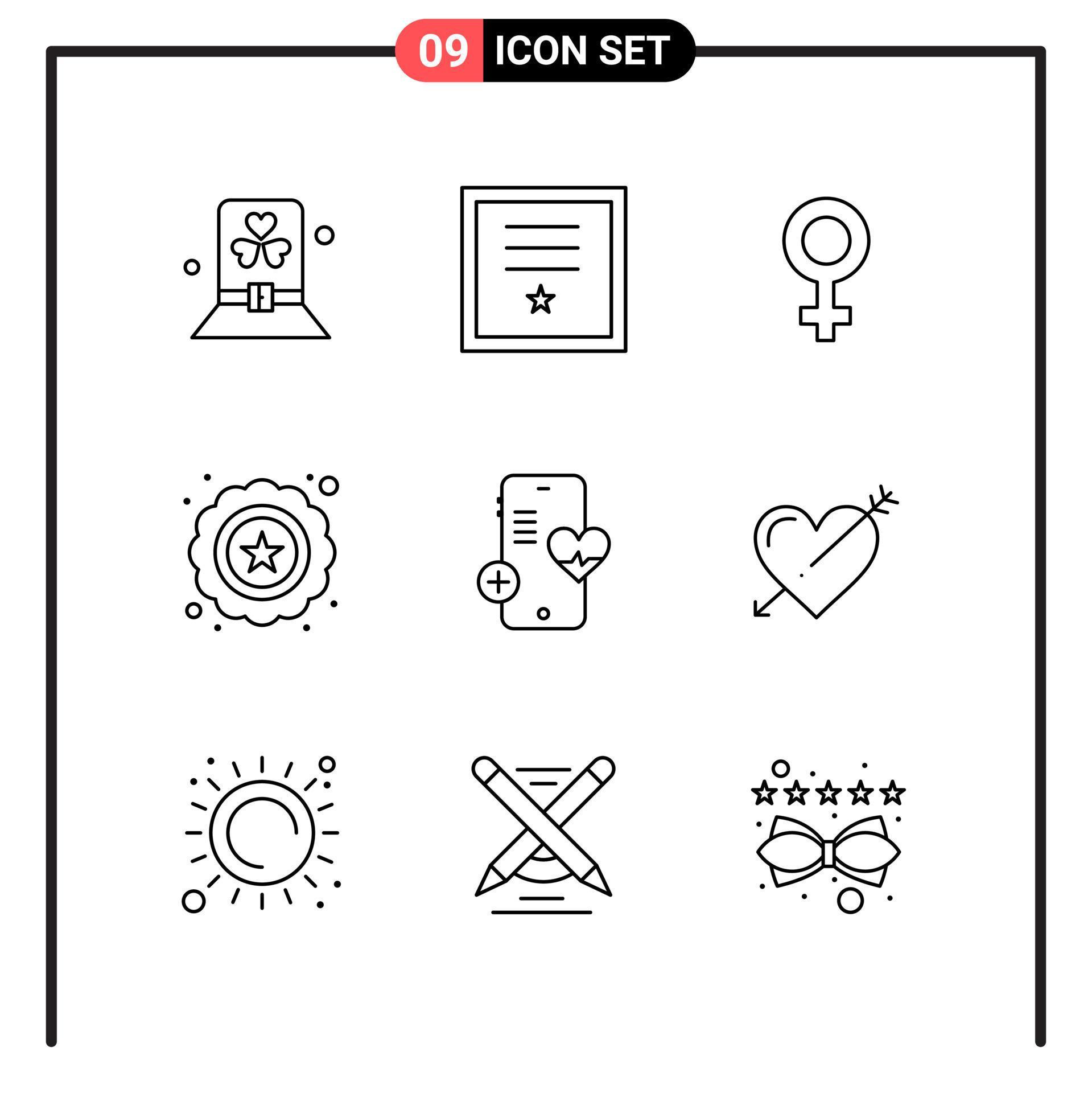 Set of 9 Line Style Icons for web and mobile Outline Symbols for print ...
