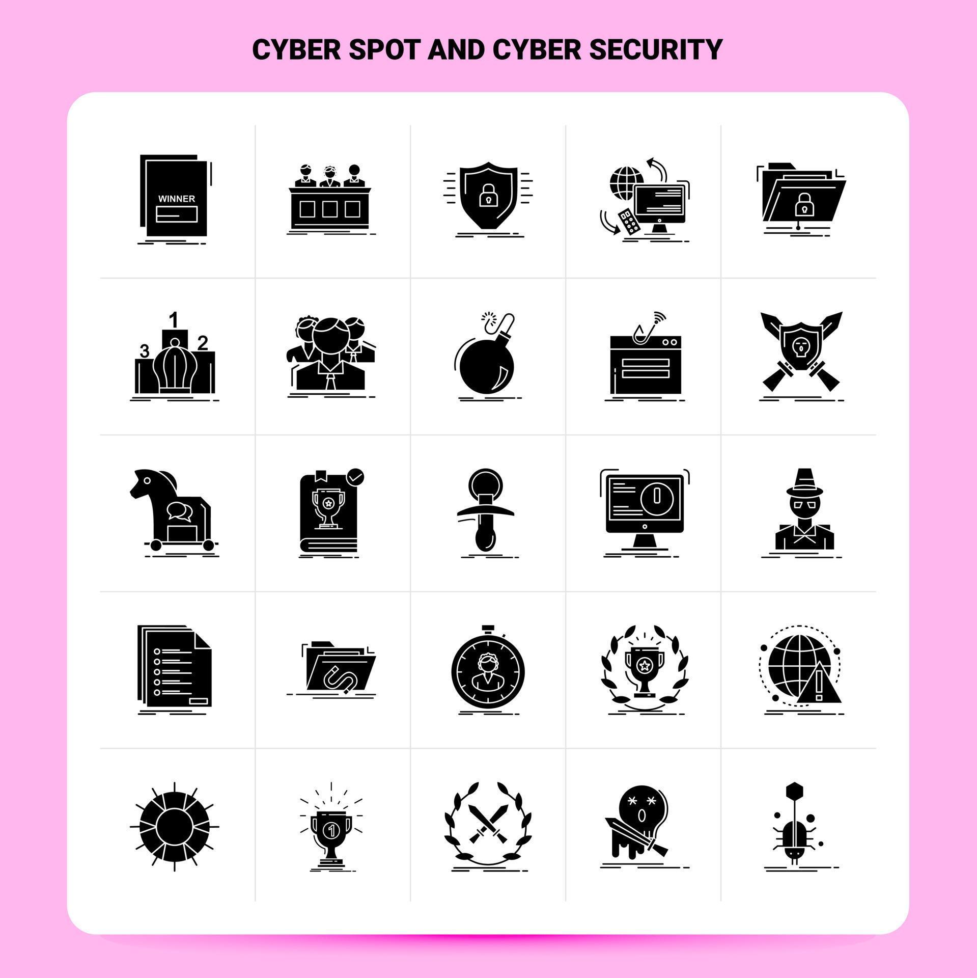 Solid 25 Cyber Spot And Cyber Security Icon Set Vector Glyph Style