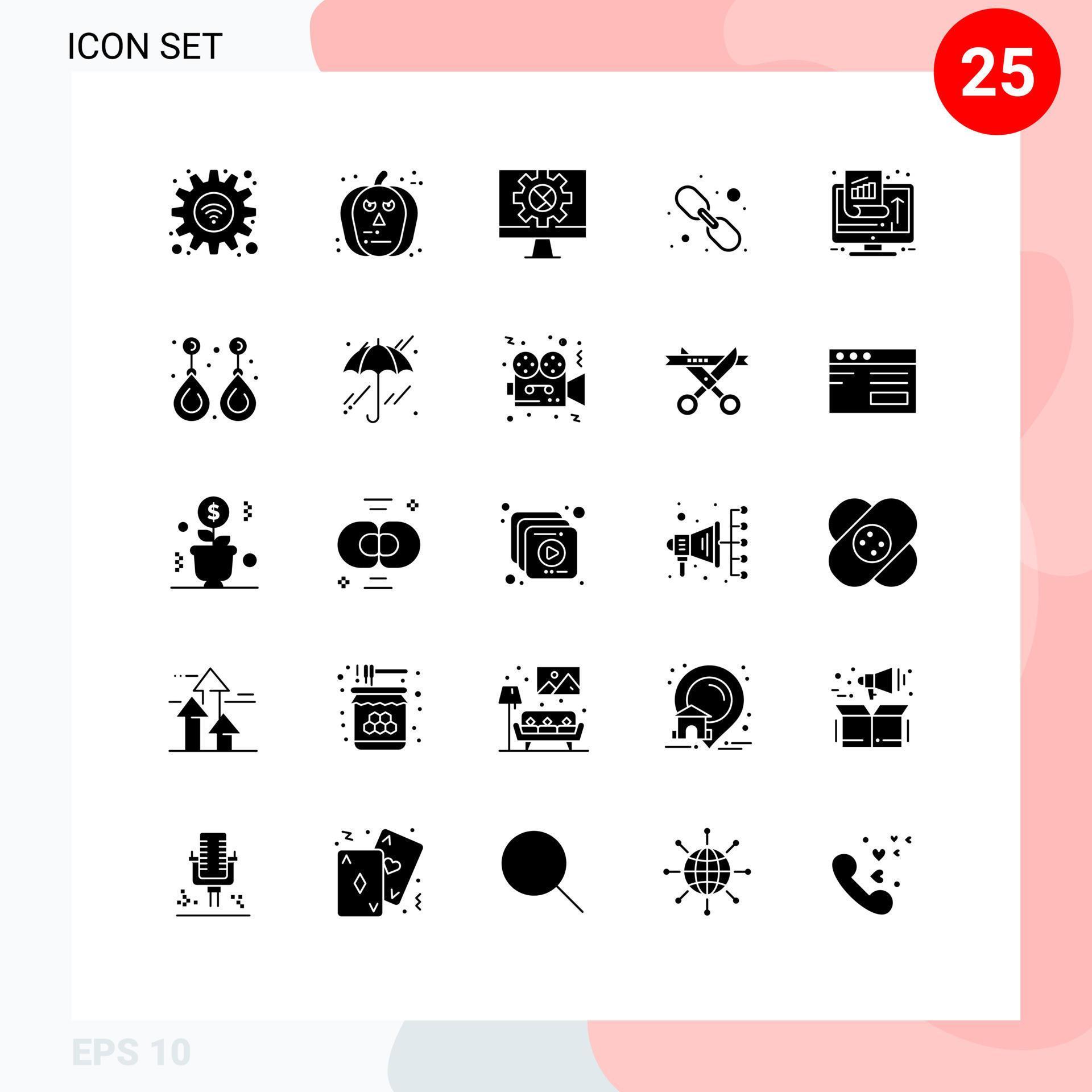 User Interface Pack of 25 Basic Solid Glyphs of growth web link ...