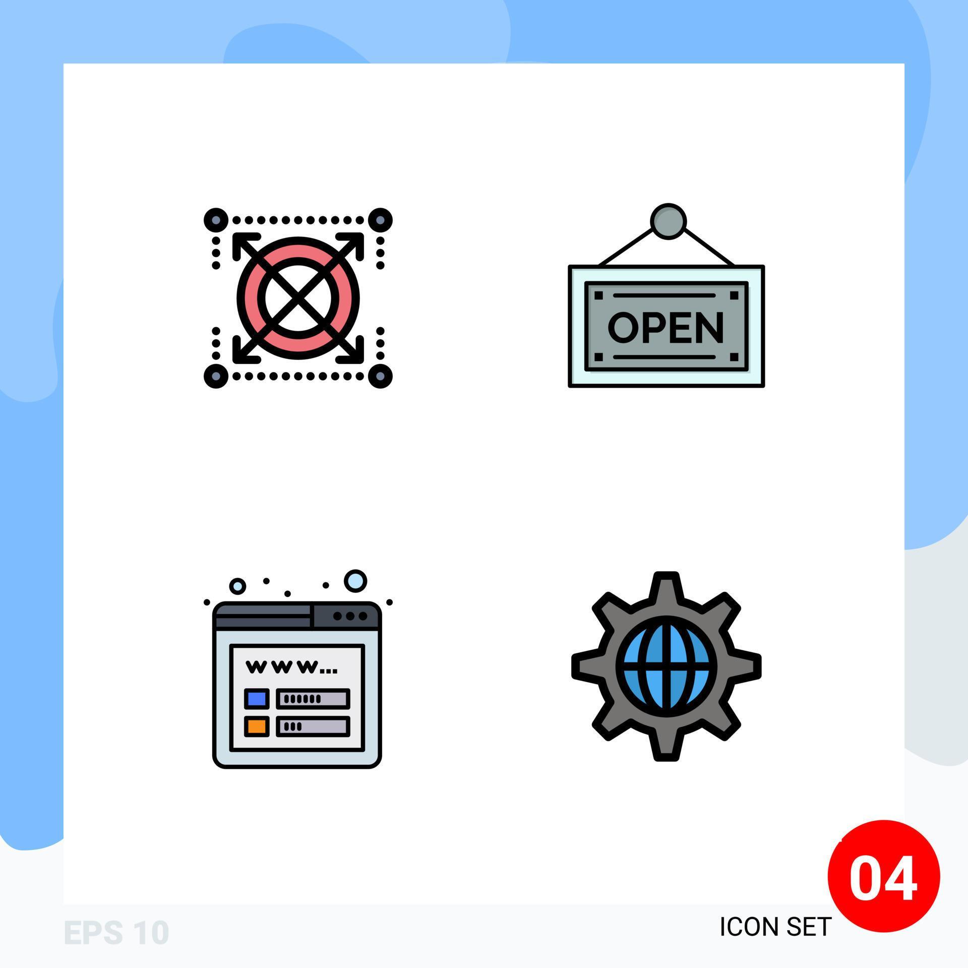 Mobile Interface Filledline Flat Color Set Of 4 Pictograms Of Web Wireframe Pack Board World