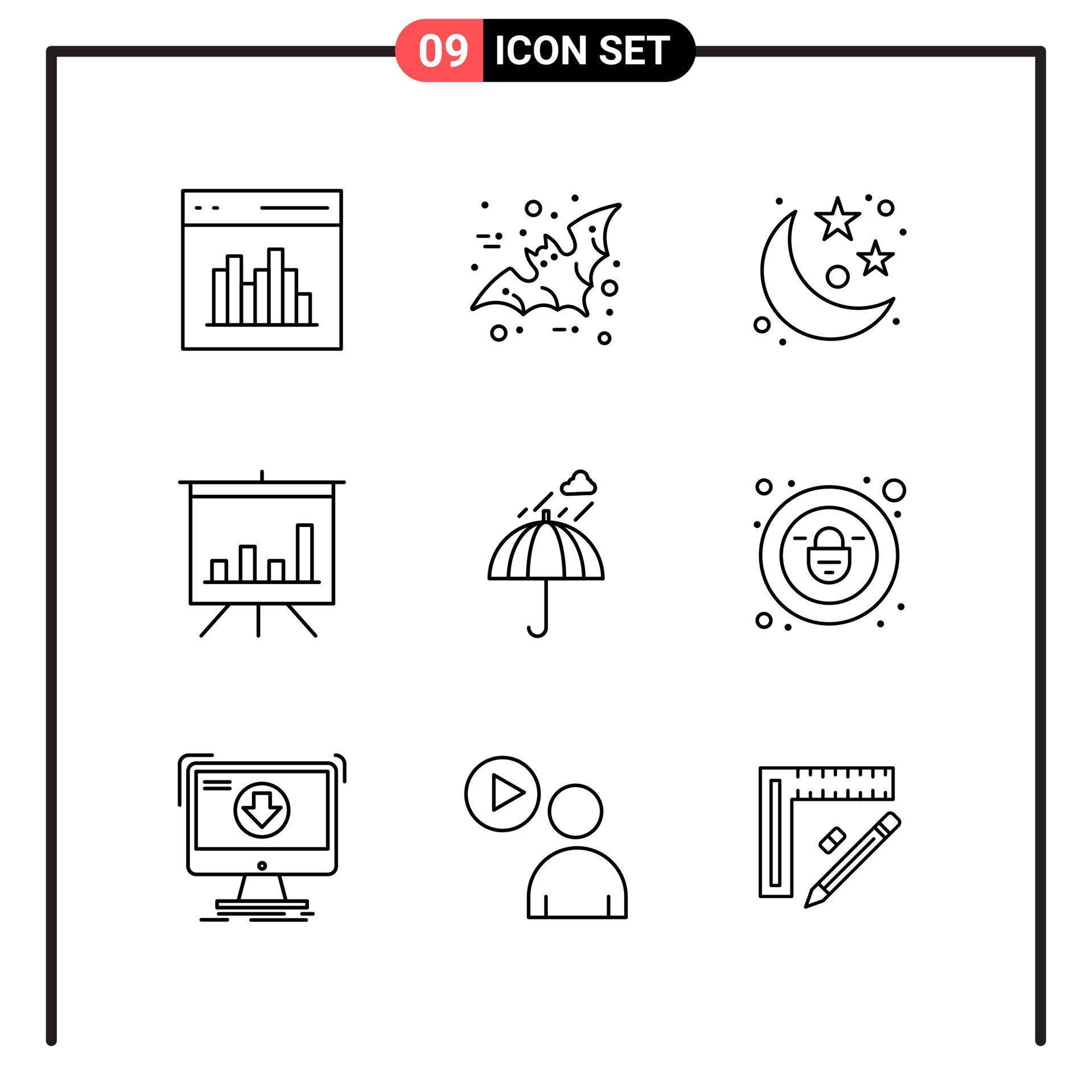 Set of 9 Line Style Icons for web and mobile Outline Symbols for print ...