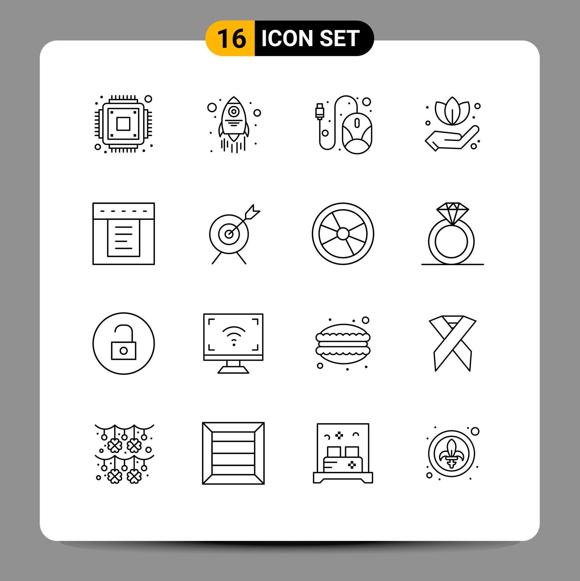 Set Of 16 Modern Ui Icons Symbols Signs For Aim Web Mouse Tabs Leaf Editable Vector Design
