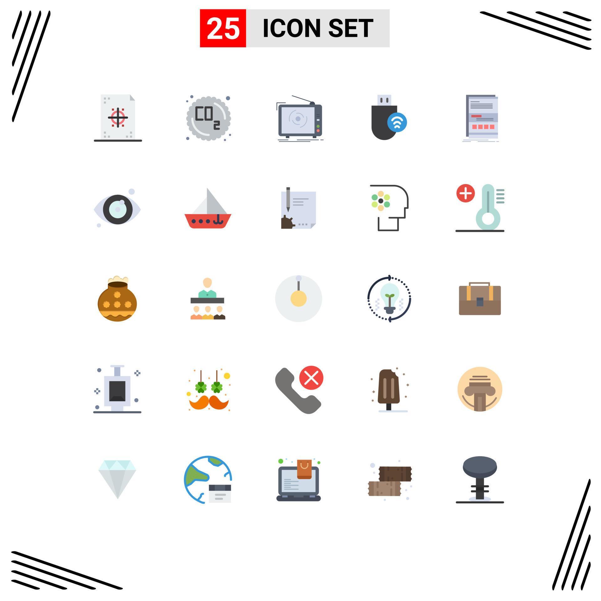 Group of 25 Flat Colors Signs and Symbols for signal devices waste ...