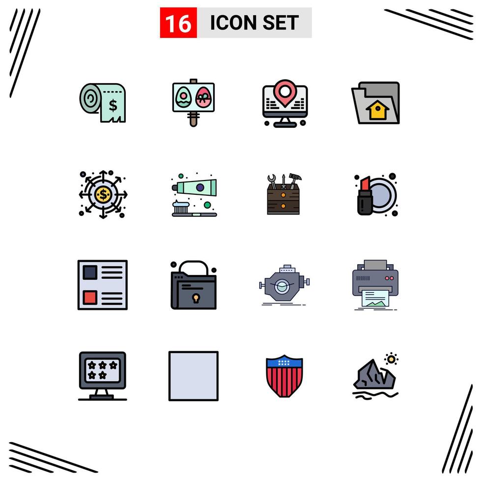 Set Of 16 Vector Flat Color Filled Lines On Grid For Distribution Setting Holiday File Map