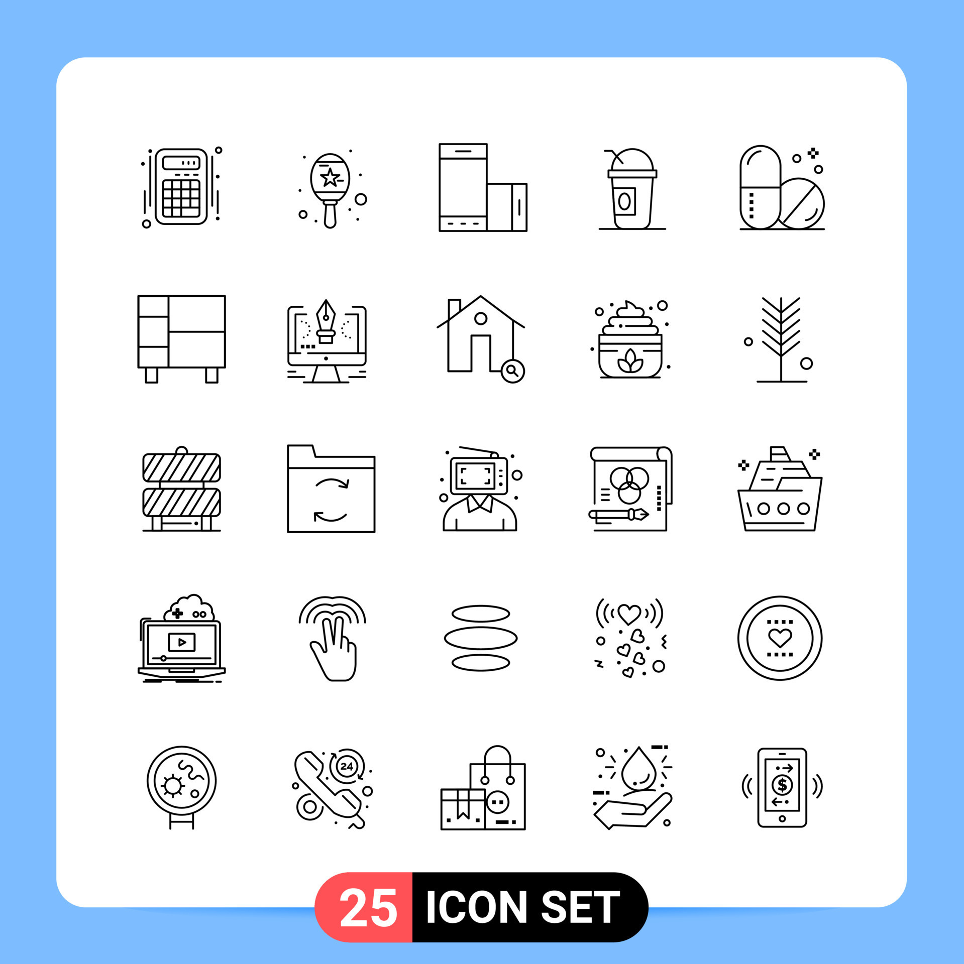 25 Line Black Icon Pack Outline Symbols for Mobile Apps isolated on ...