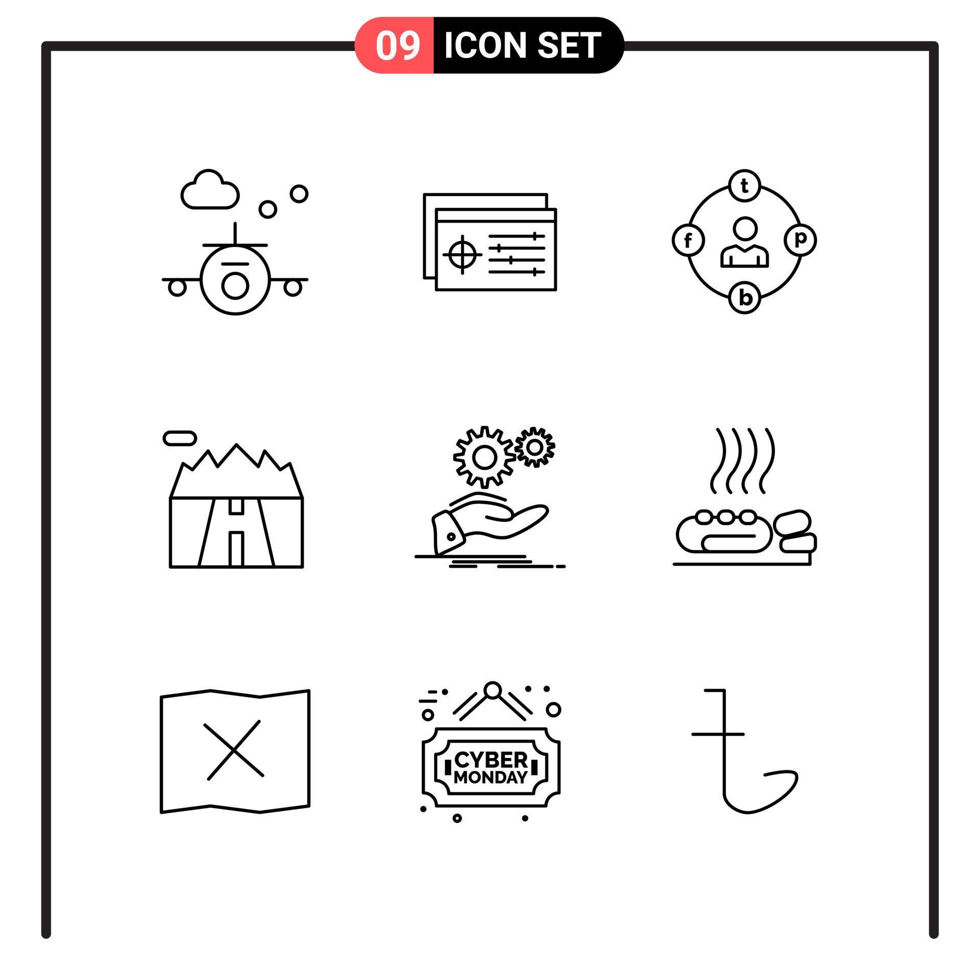Set of 9 Line Style Icons for web and mobile Outline Symbols for print ...