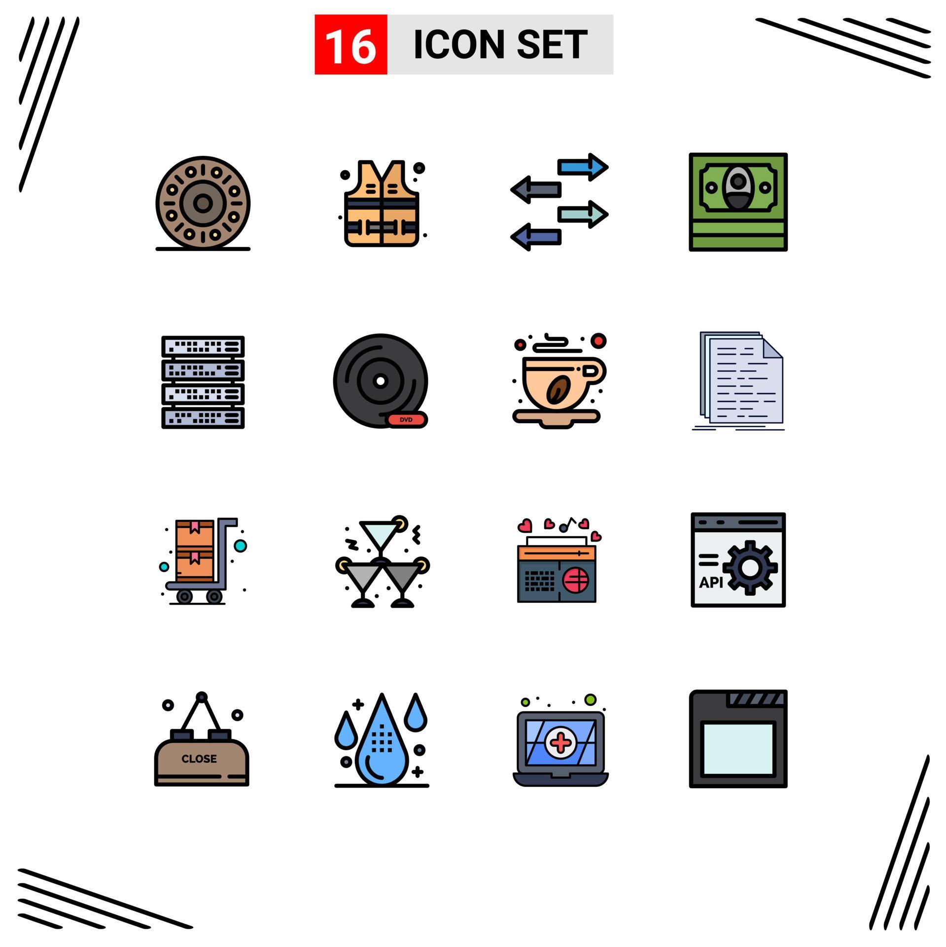 Set Of 16 Modern Ui Icons Symbols Signs For Compact Disc Server Traffic Rack Mount Computer