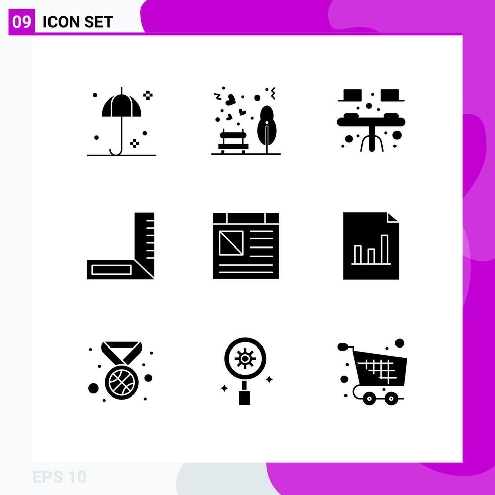 Pictogram Set of 9 Simple Solid Glyphs of page app desk engineering ...