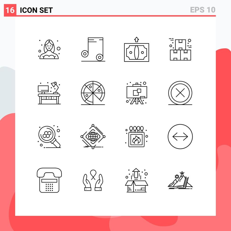 Mobile Interface Outline Set Of 16 Pictograms Of Home Product Back Industry Box Editable Vector