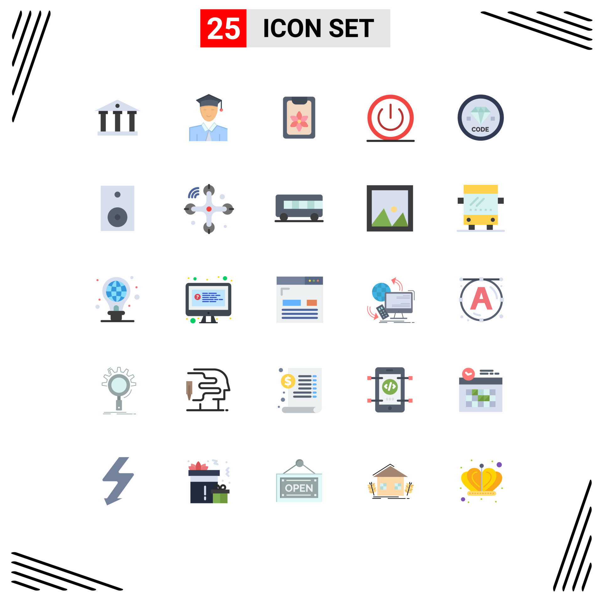 Modern Set Of 25 Flat Colors And Symbols Such As Coding Ui Clipboard
