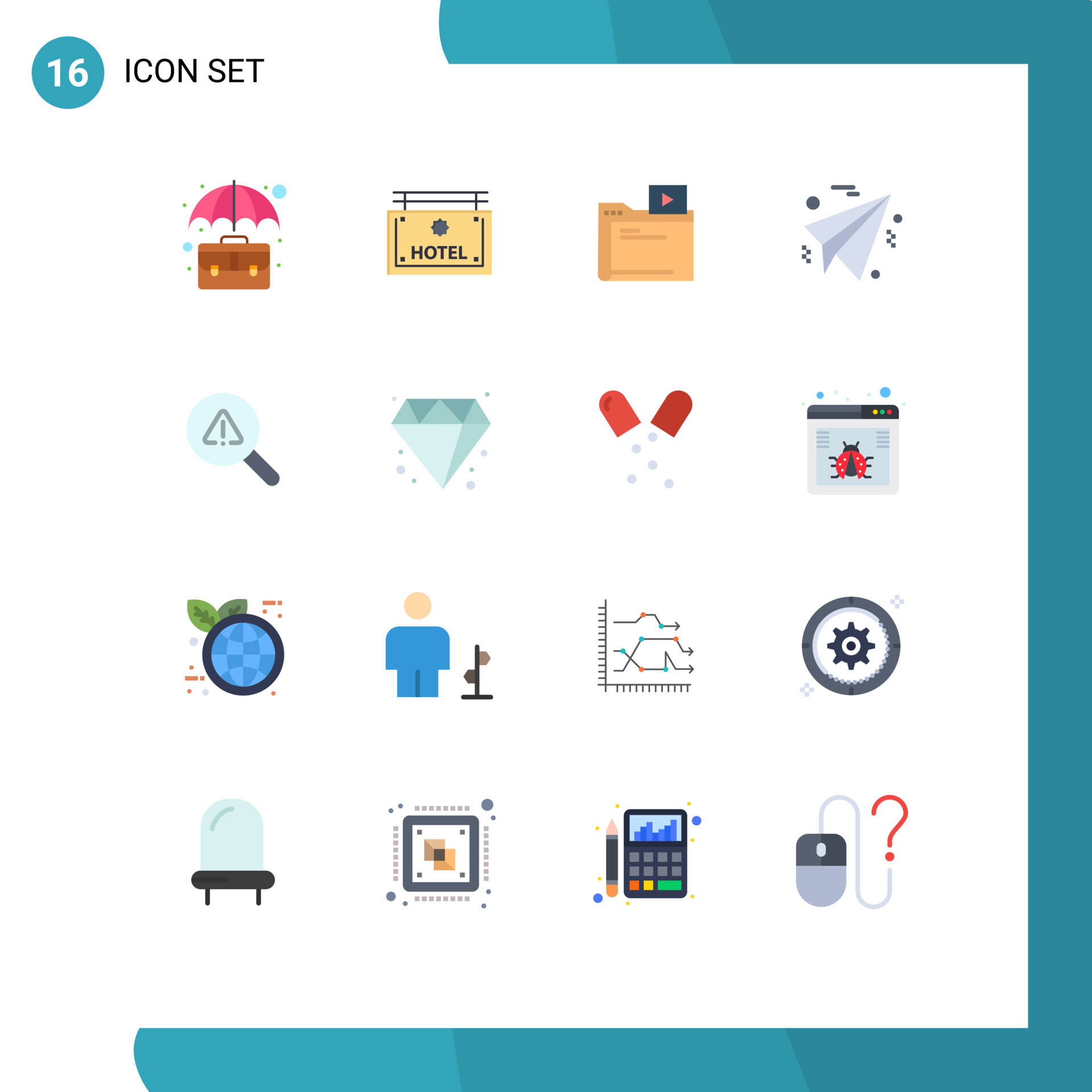 Set Of 16 Modern Ui Icons Symbols Signs For Search Paper Direction Plane Media Editable Pack Of