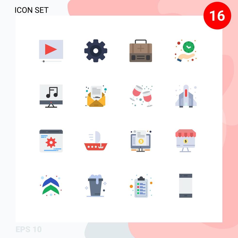 16 Thematic Vector Flat Colors And Editable Symbols Of Media Save Time First Aid Time Hand